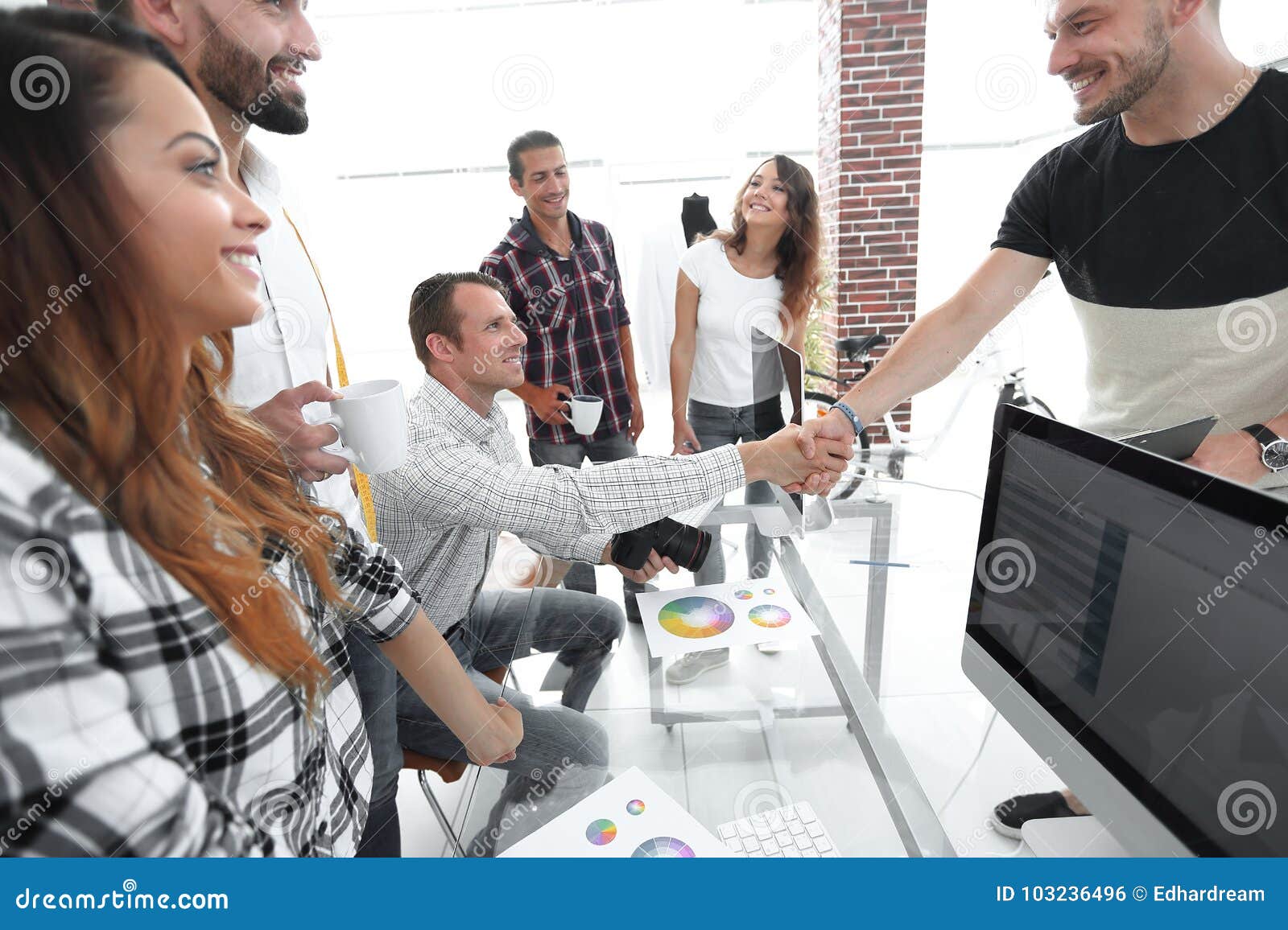 Handshake of Colleagues in a Creative Office. Stock Photo - Image of ...