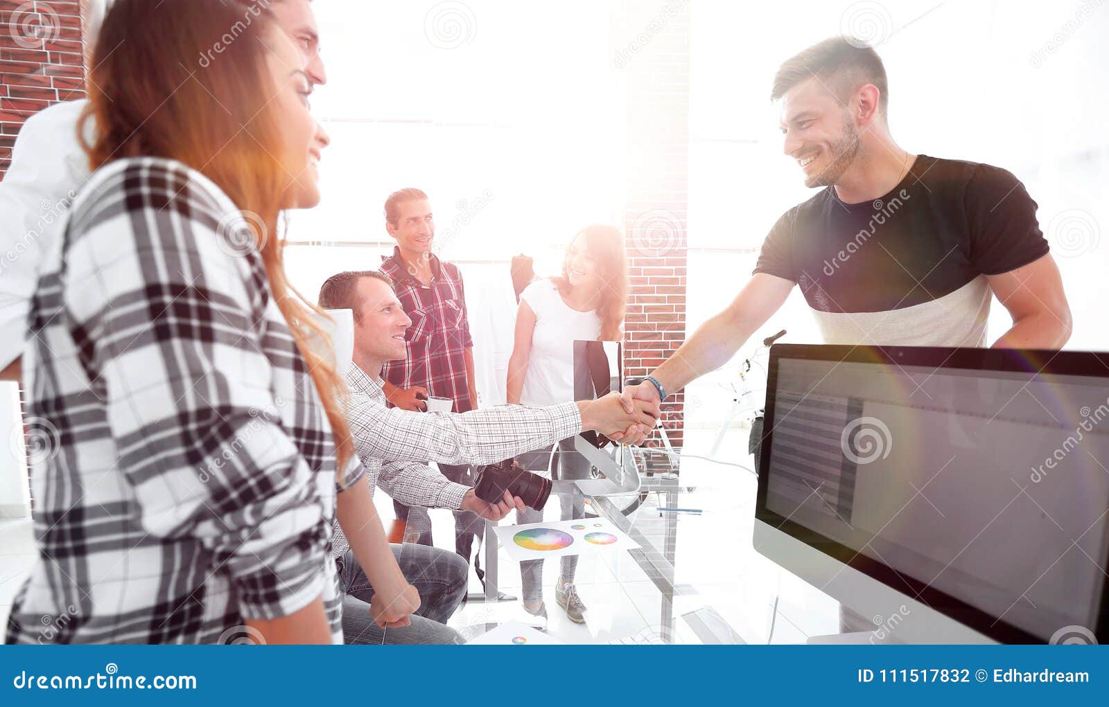 Handshake of Colleagues in a Creative Office. Stock Photo - Image of ...