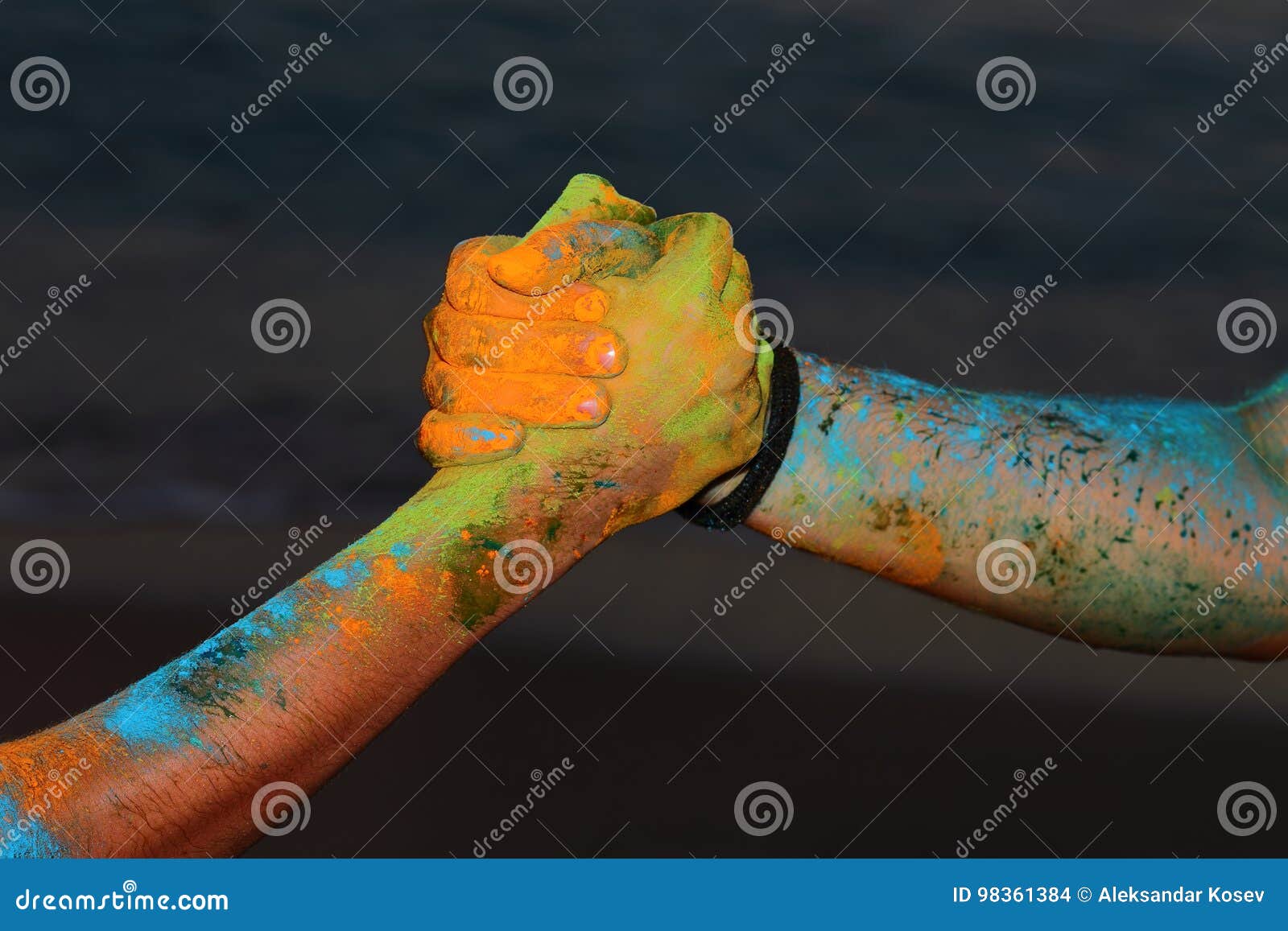 Handshake Colored with Holi Paint Stock Photo - Image of paint ...