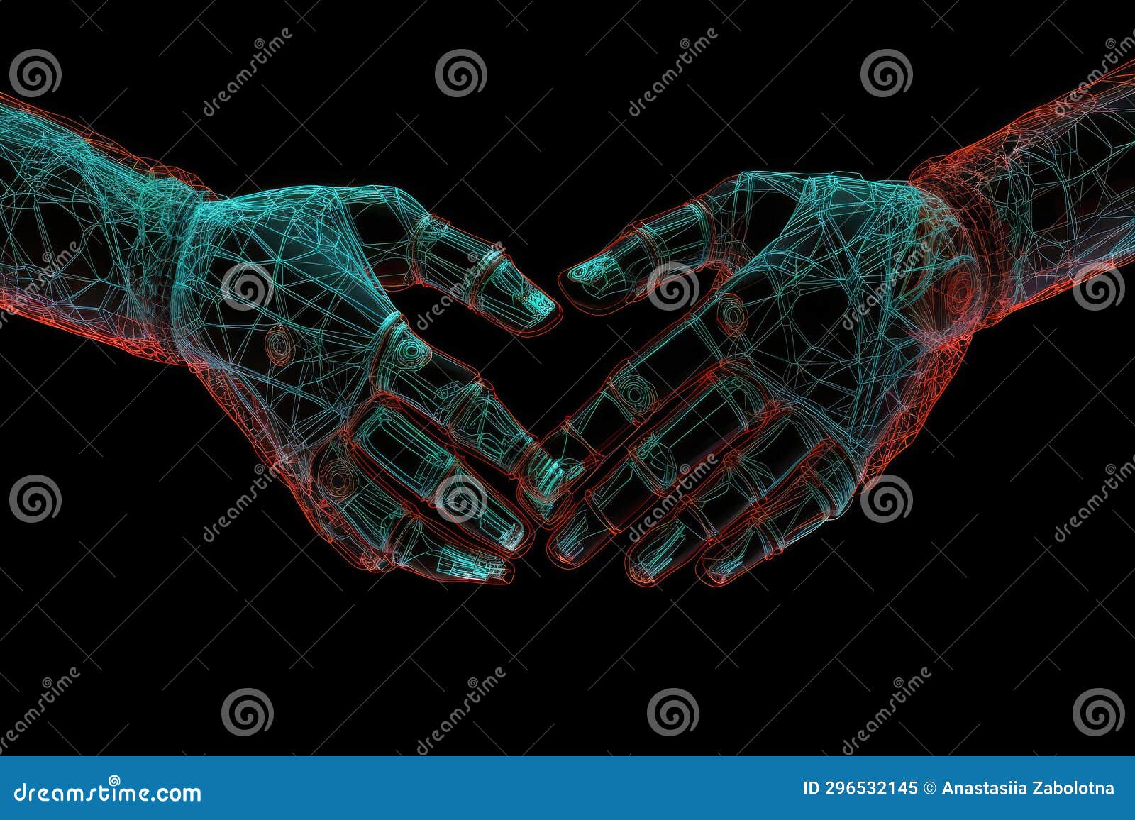 Handshake with Computer in Blue and Red on Black Background. Generative ...