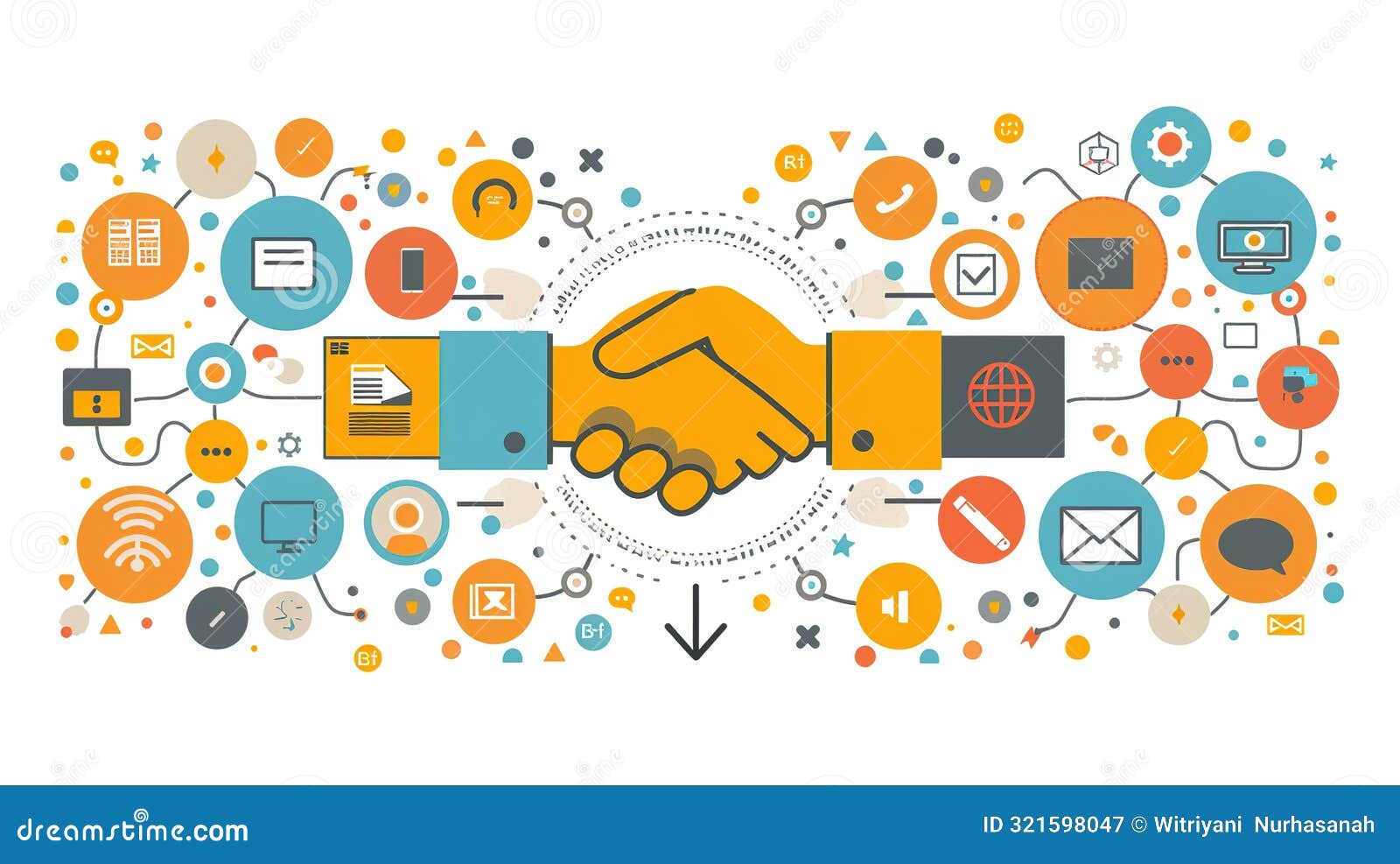 Handshake Connecting Network Icons and Symbols Stock Illustration ...