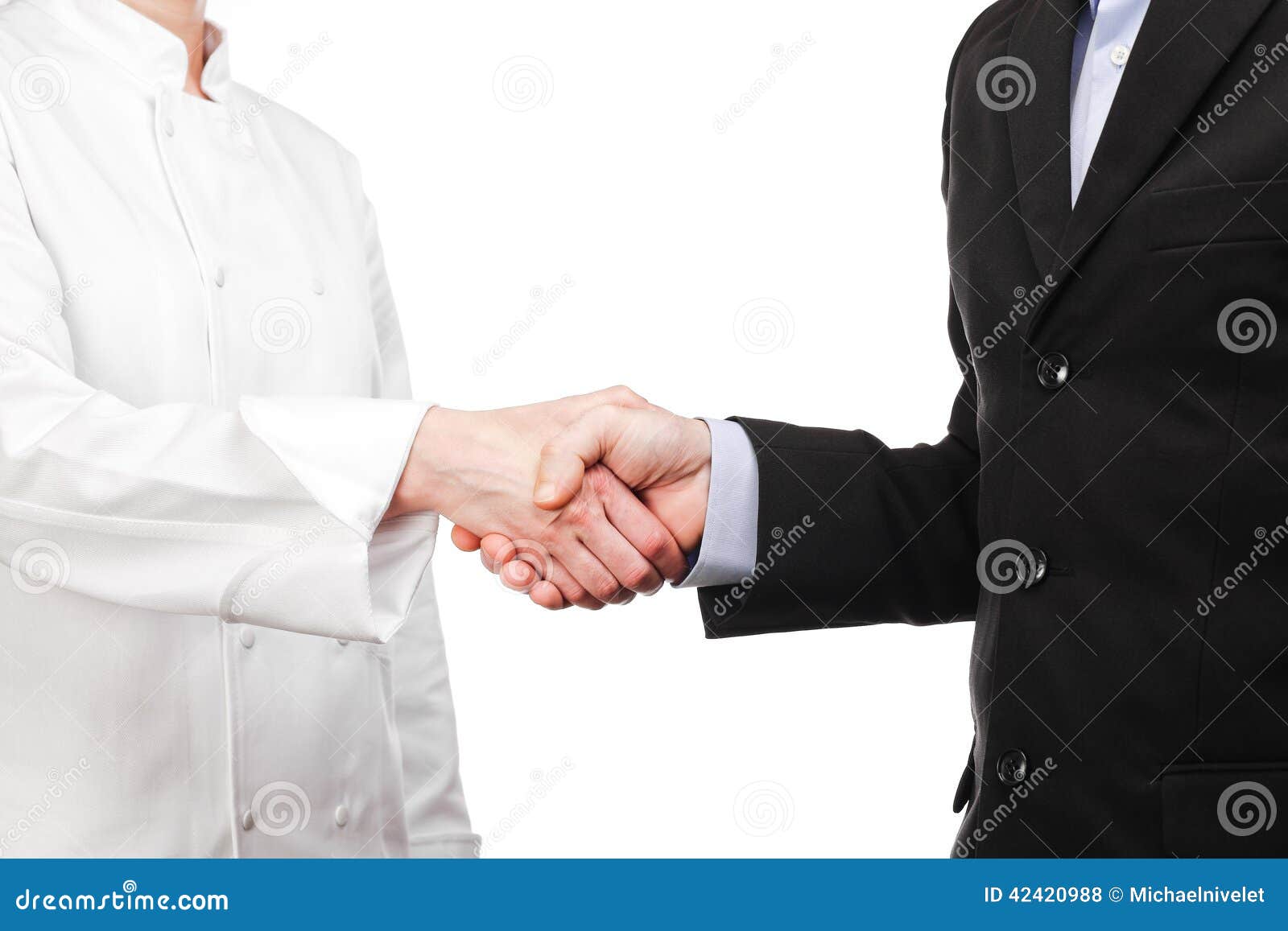 Handshake between a Cook and a Businessman Stock Photo - Image of ...