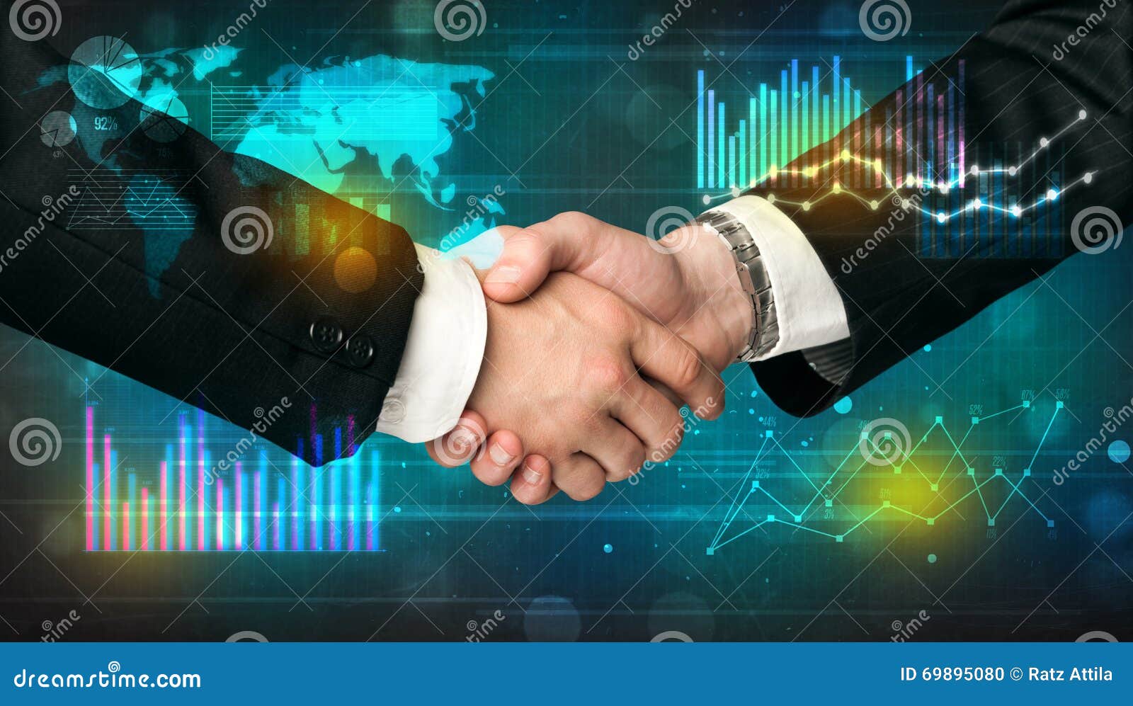 Handshake with diagrams stock photo. Image of businessman - 69895080