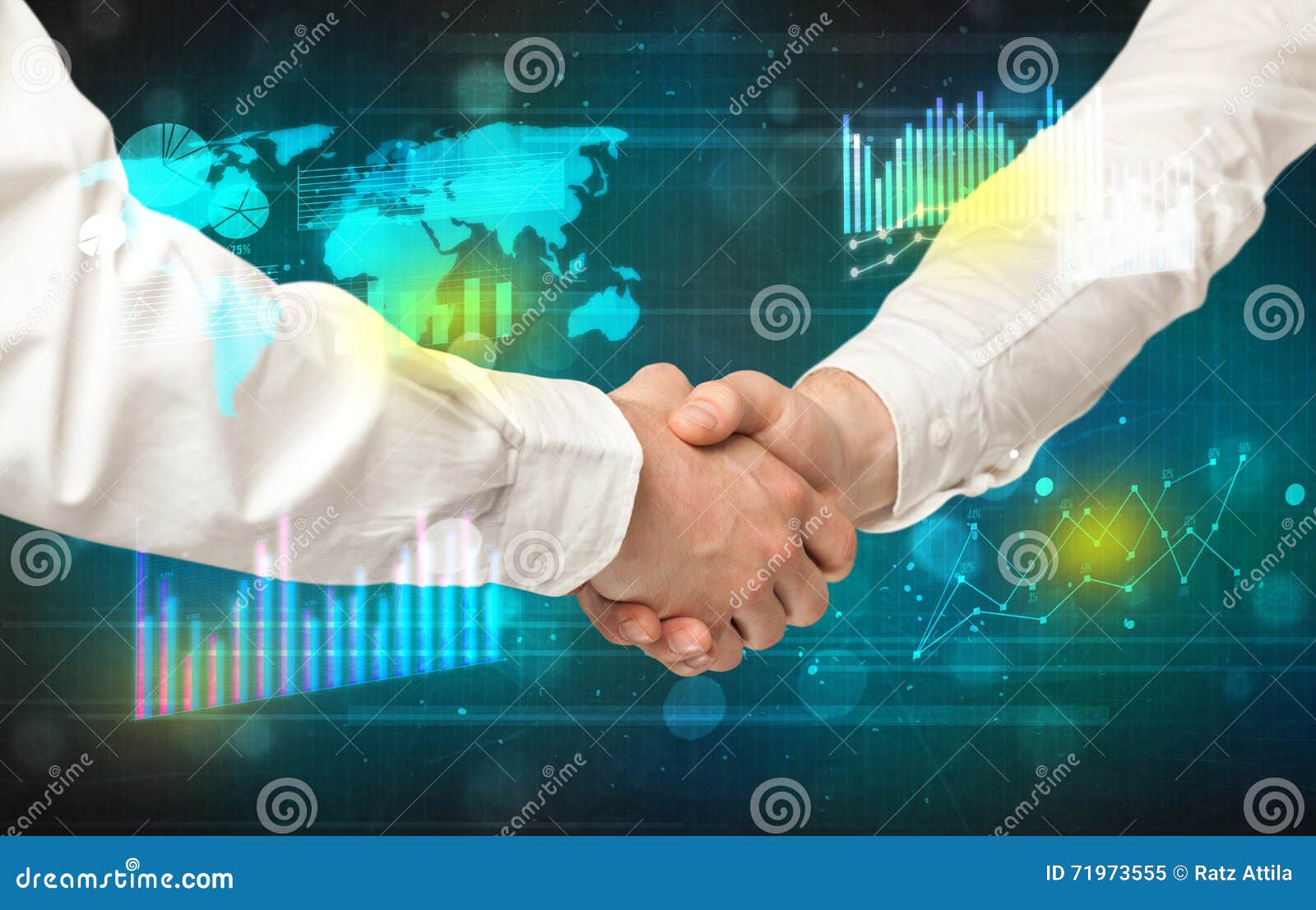 Handshake with diagrams stock image. Image of color, global - 71973555