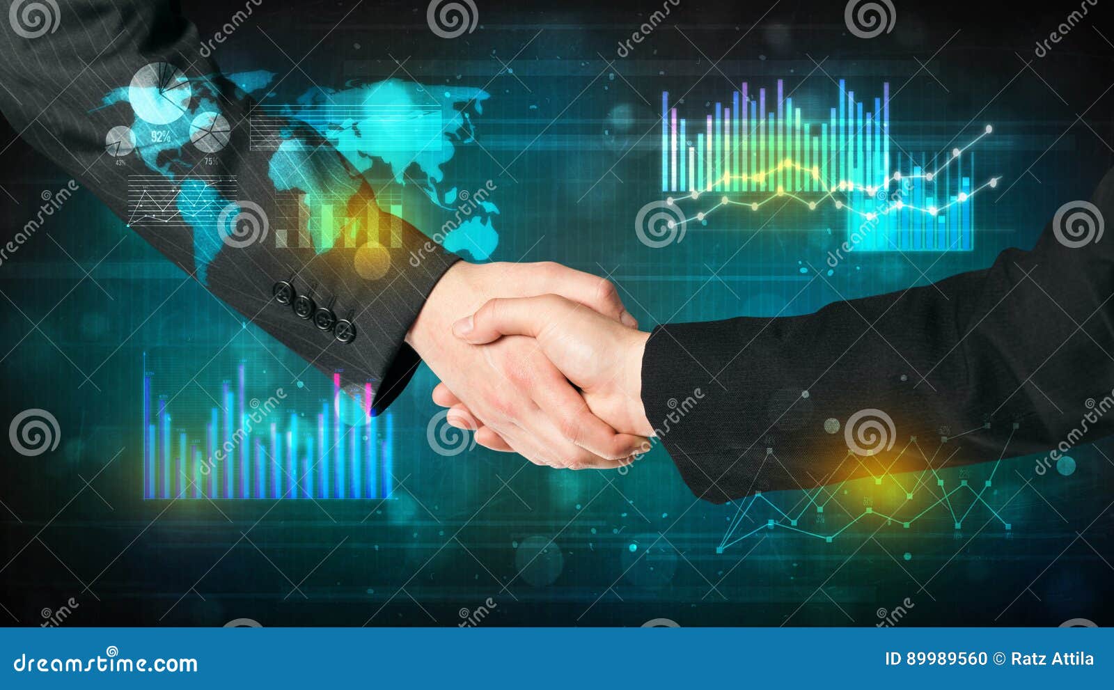 Handshake with diagrams stock photo. Image of graphic - 89989560