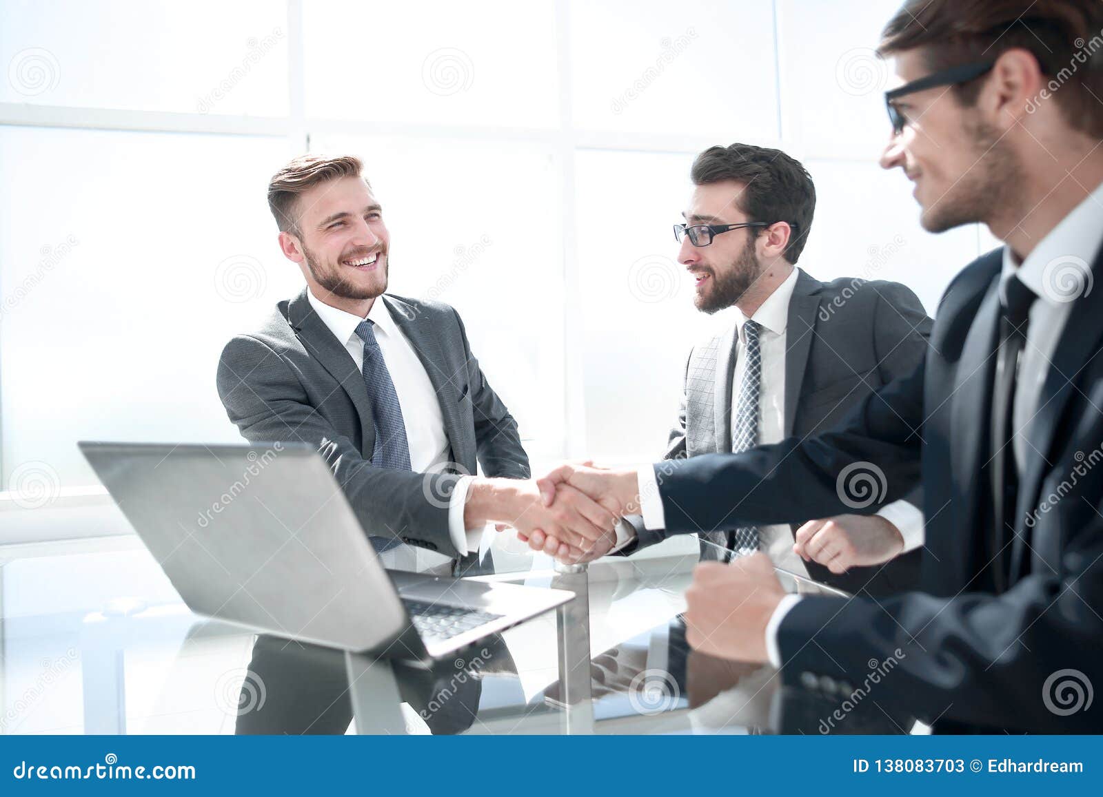 Handshake Employees at the Desk Stock Image - Image of colleagues ...