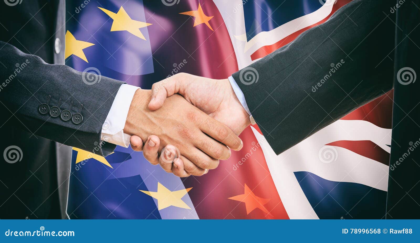 Handshake on EU - UK Flags Background Stock Photo - Image of business ...