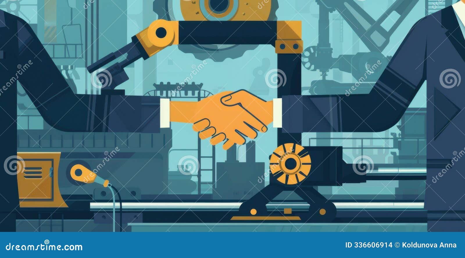 A Handshake between a Factory Worker and an Engineer, with Machinery ...