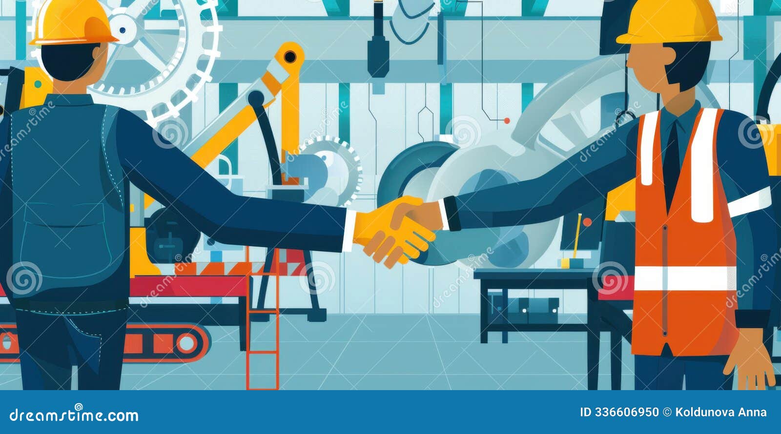 A Handshake between a Factory Worker and an Engineer, with Machinery ...