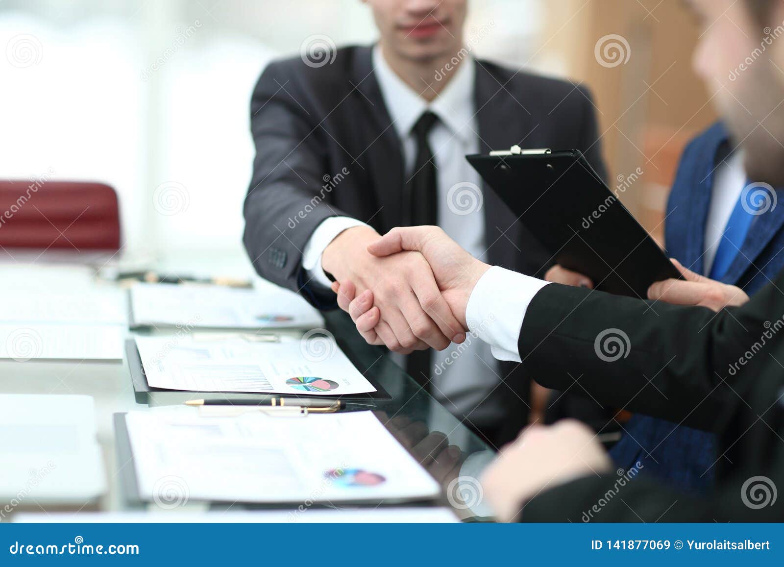 Handshake of Financial Partners at the Desk Stock Image - Image of ...