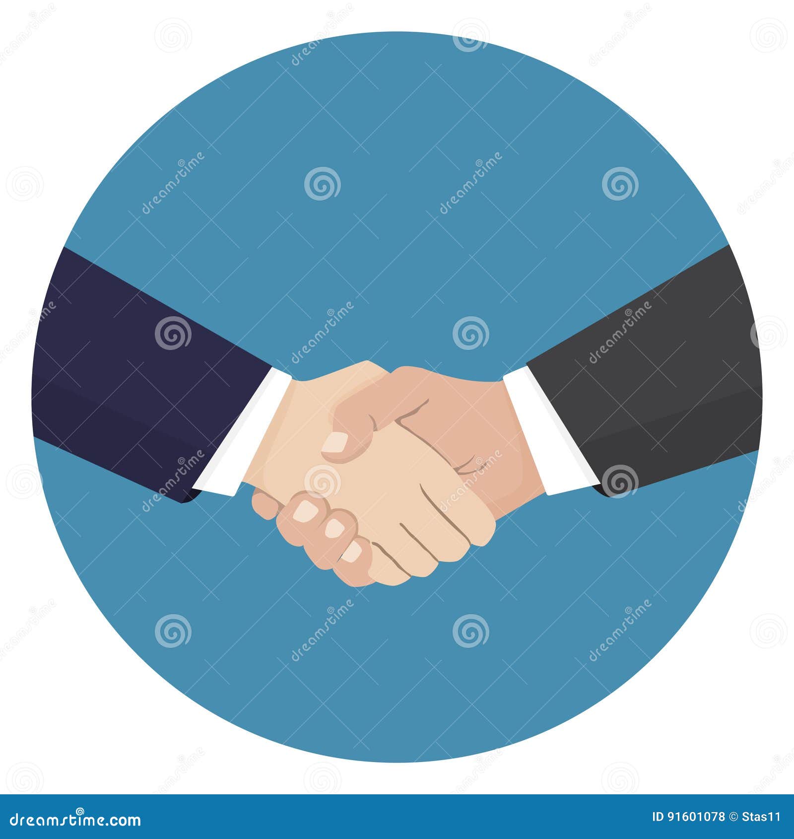 Handshake in a Flat Design in Blue Circle. Vector Illustration Stock ...
