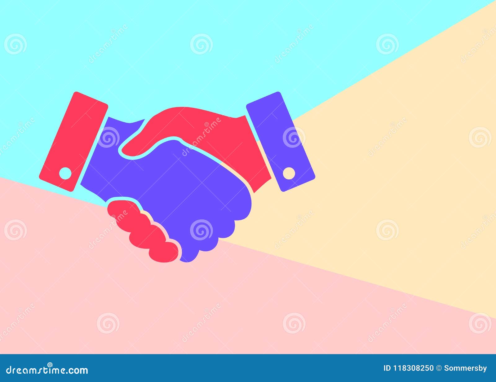 Handshake Flat Line Design Icon on Yellow, Blue and Pink Backgr Stock ...