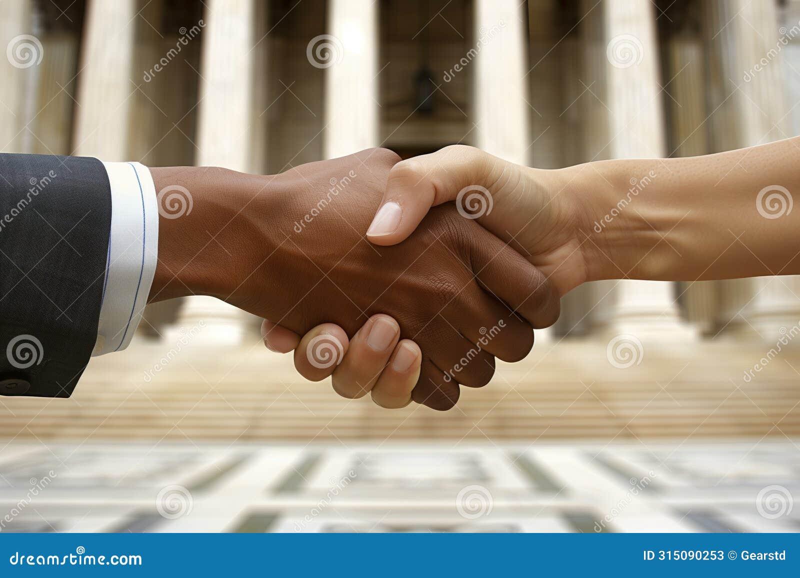 Handshake in Front of Classical Architecture Courthouse Stock ...