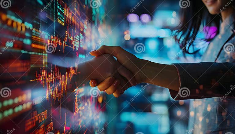 Handshake in Front of a Screen Displaying Data Stock Illustration ...