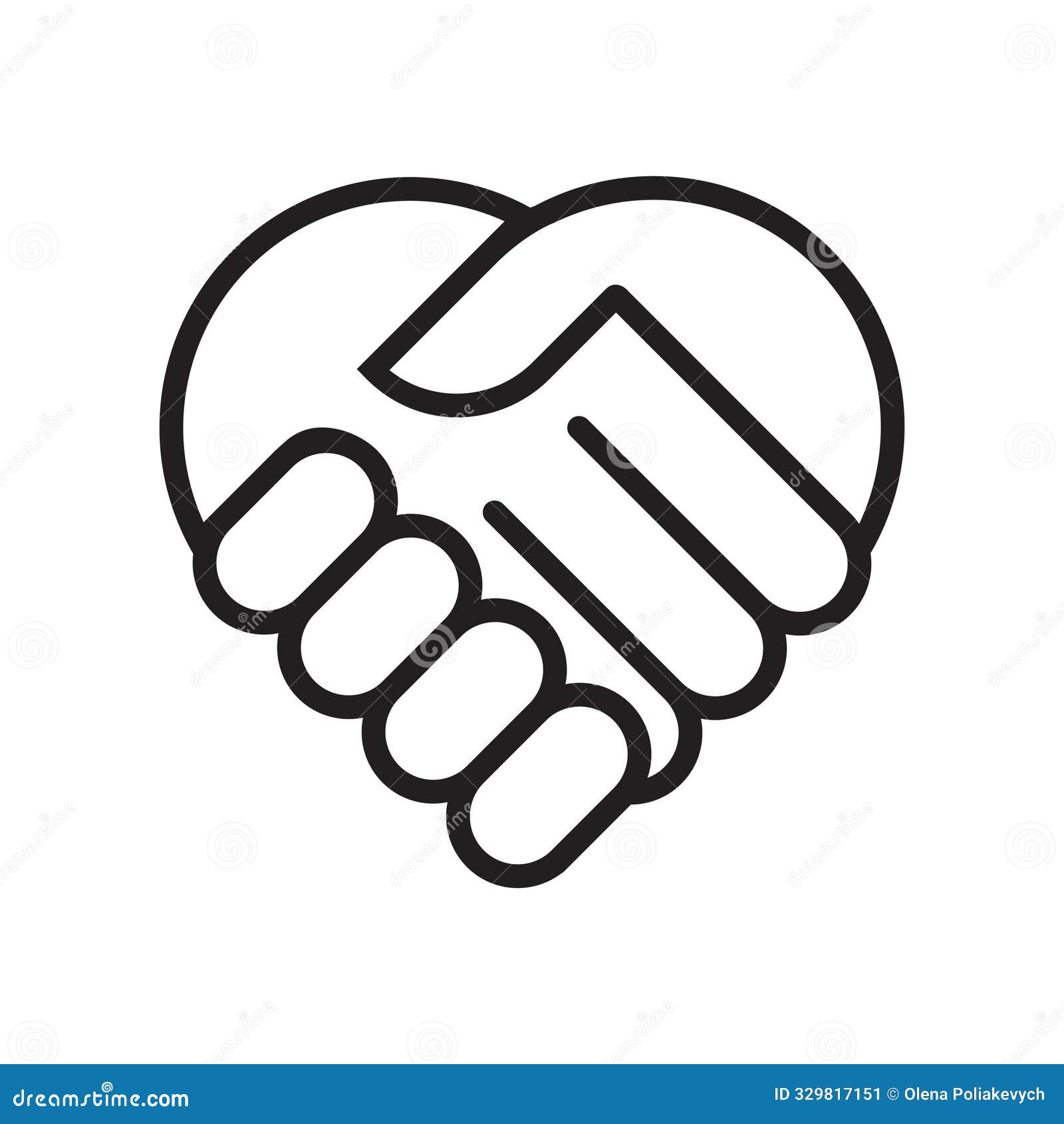 Handshake Heart Icon. Unity Symbol Vector. Black Outline Drawing. Love ...