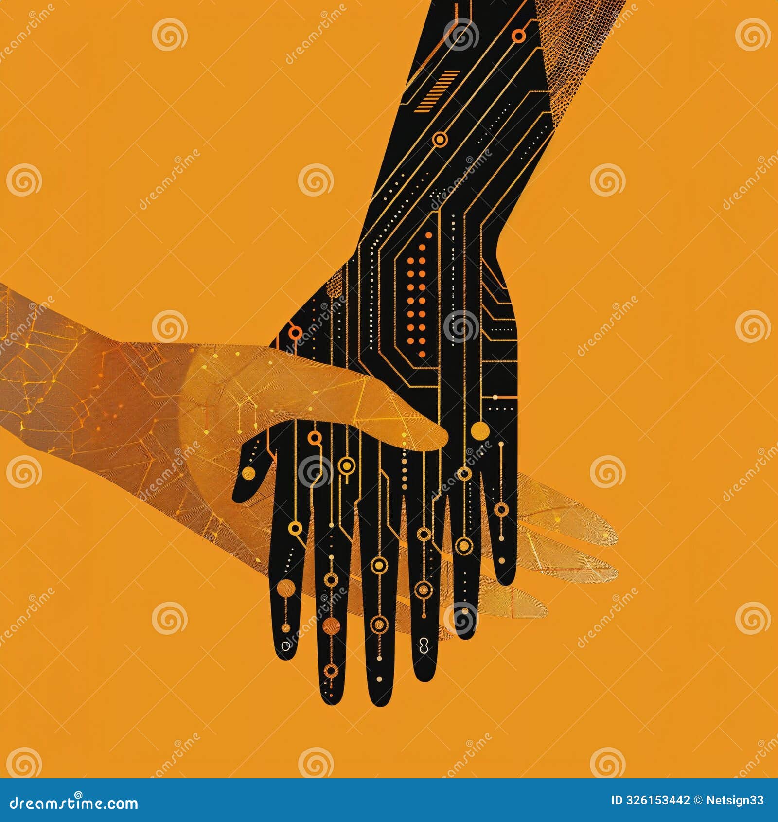 A Handshake between a Human Hand and an AI Hand - a Hands Holding Each ...