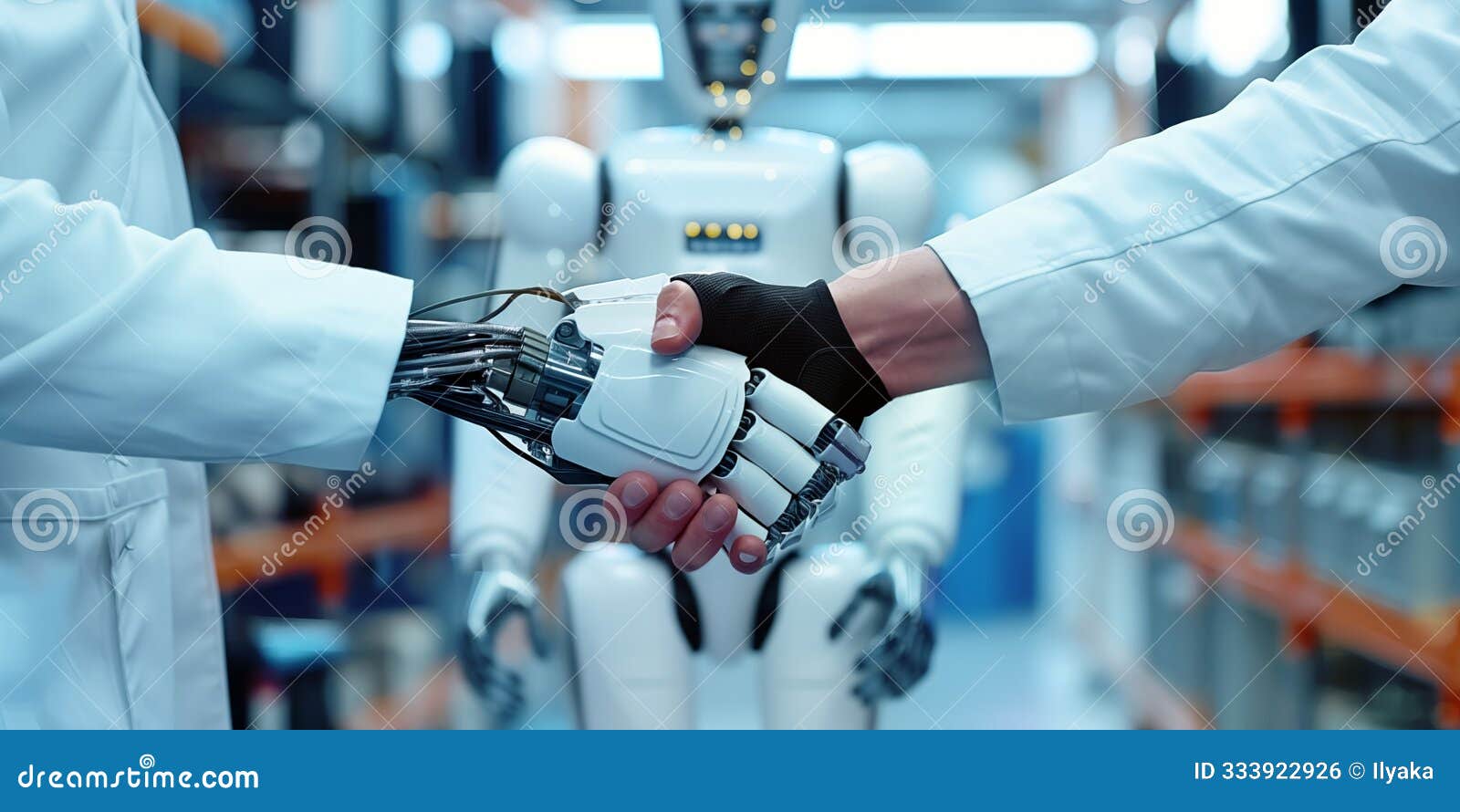 Handshake Between A Human And A Robot, Representing The Concept Of ...