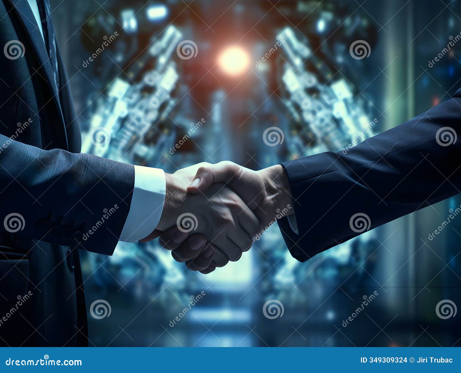 Handshake between Human and Robot in a Research Lab Working Together ...