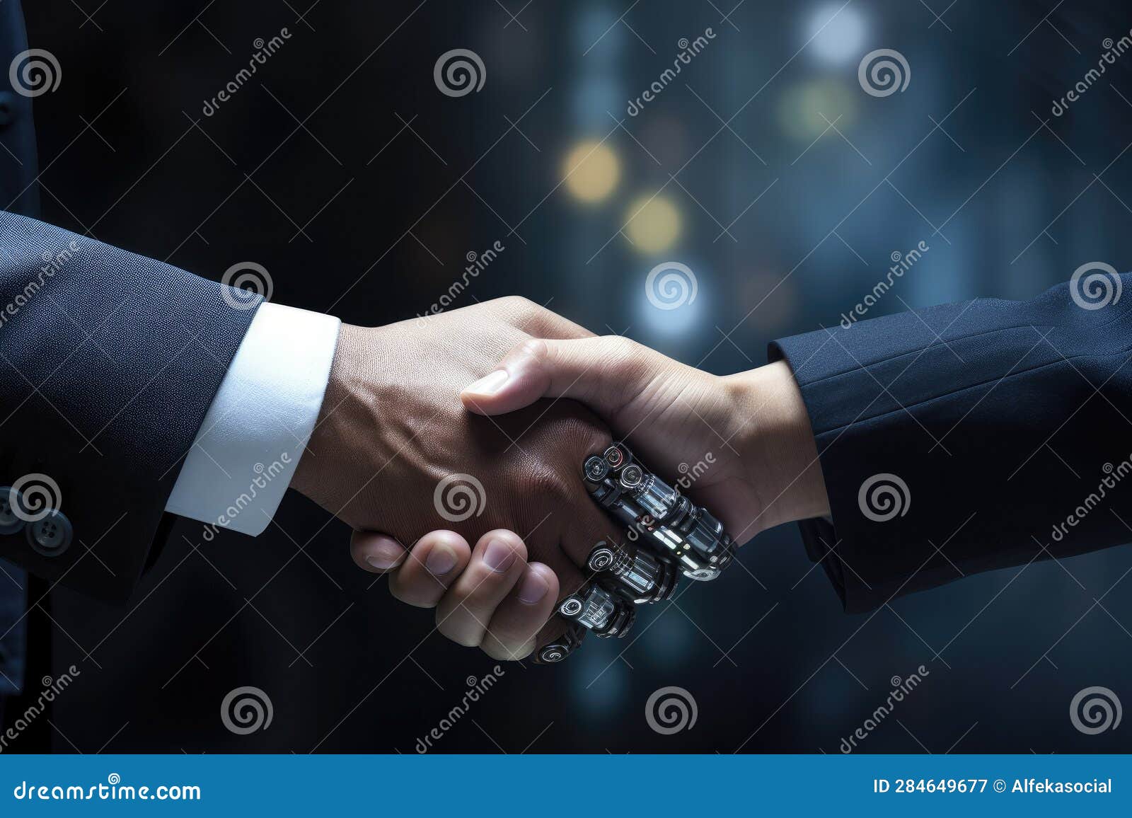 Handshake of Human with Robot or Human Whose Organs are Robotic Stock ...