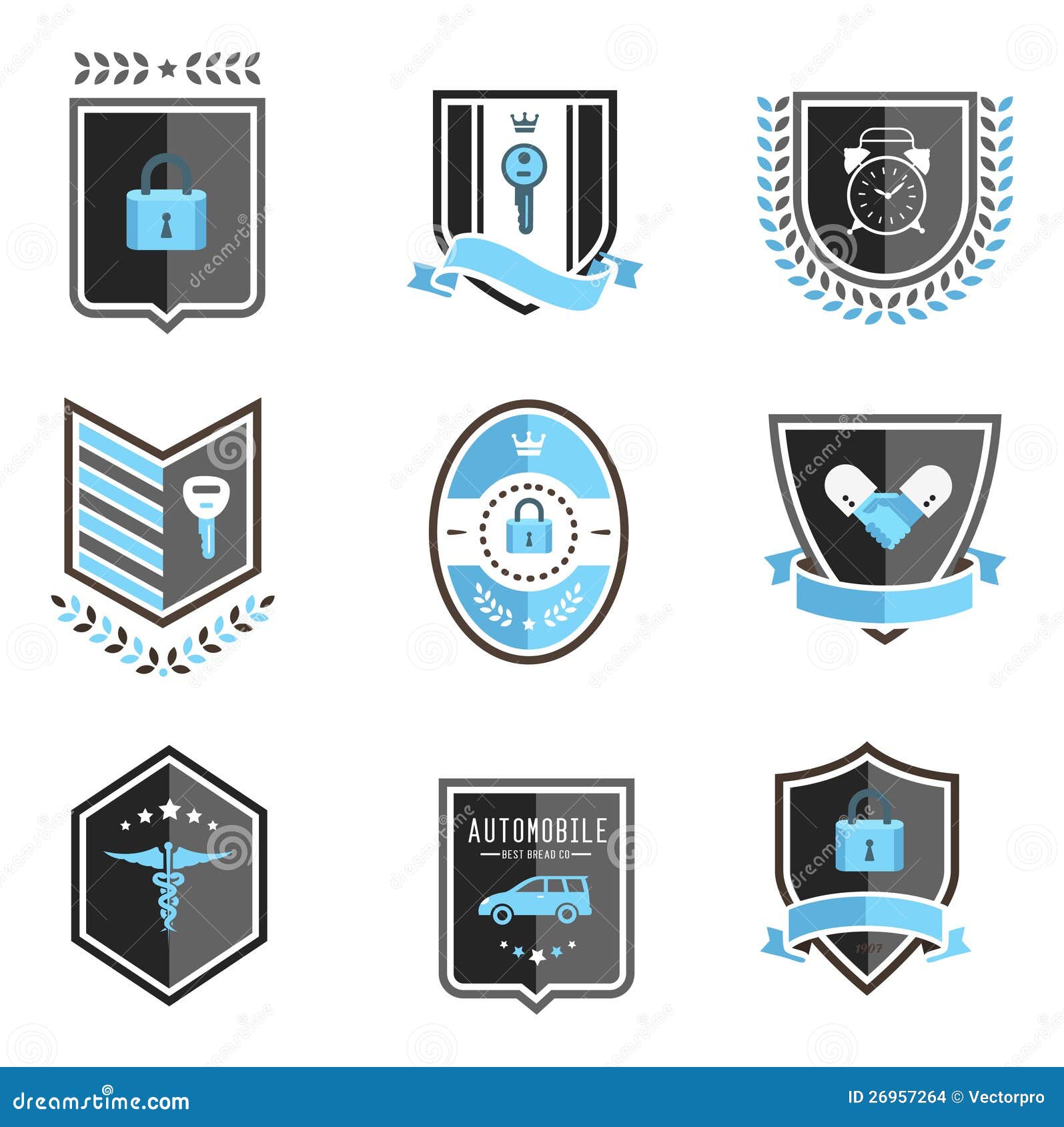 Handshake insurance badges stock vector. Illustration of retro - 26957264