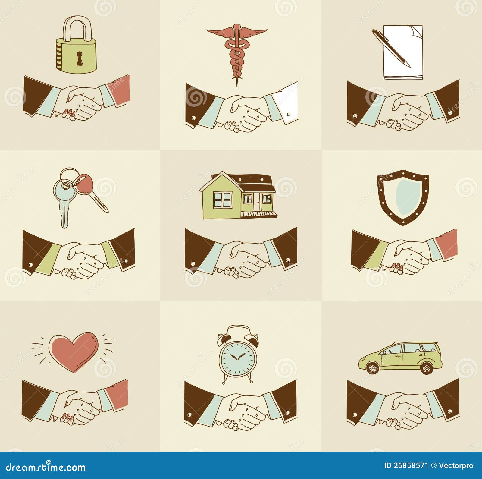 Handshake insurance icons stock vector. Illustration of deal - 26858571