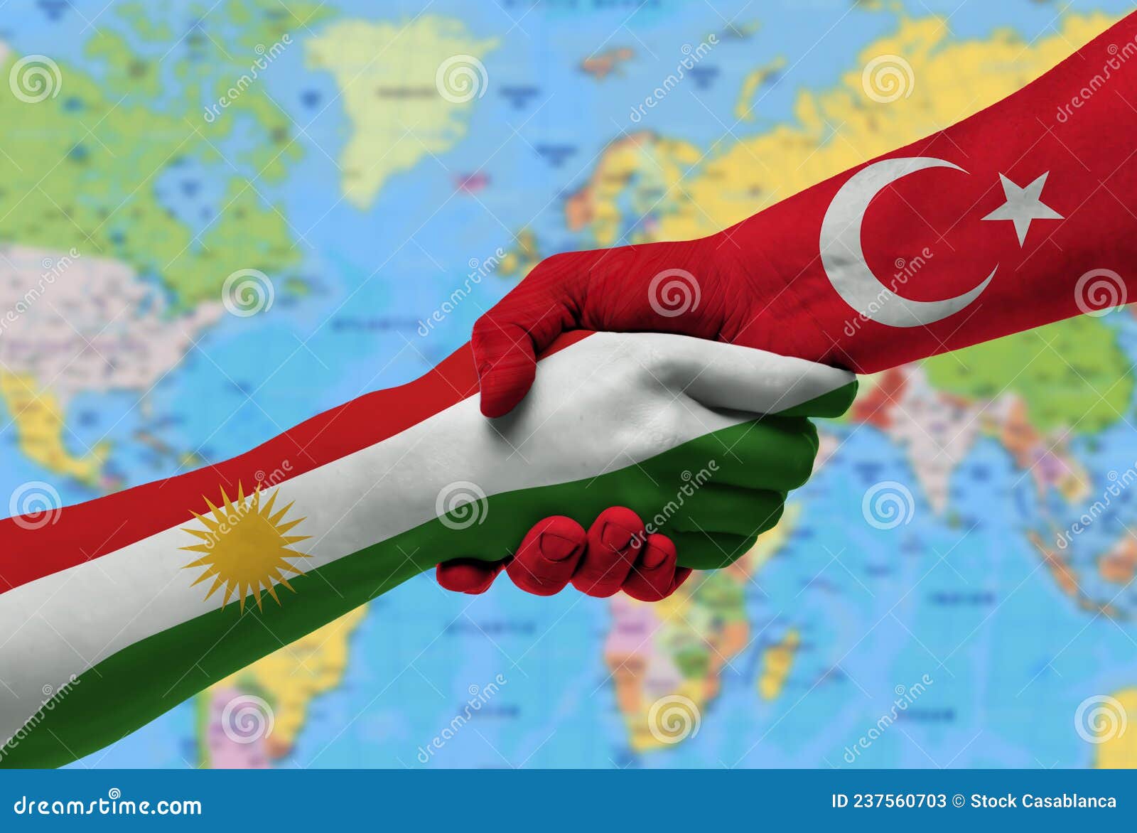 Handshake between Kurdistan and Turkey Flags Stock Image - Image of ...