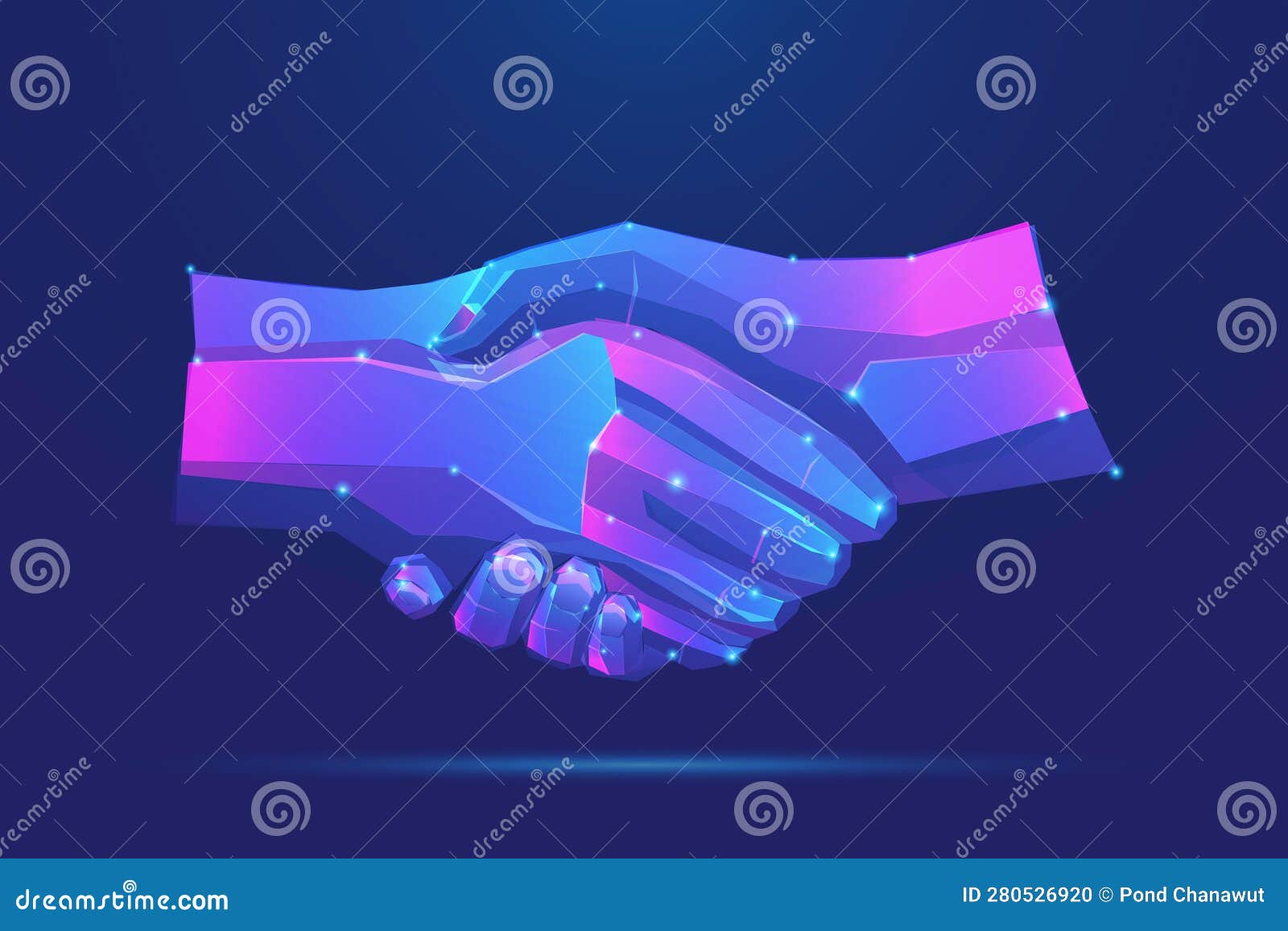 Handshake Low Poly Technology on Blue Background. Hands Link Internet ...