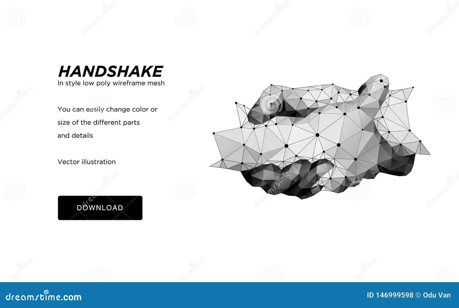 Handshake Low Poly Wireframe Art on White Background. Hand Gesture of ...