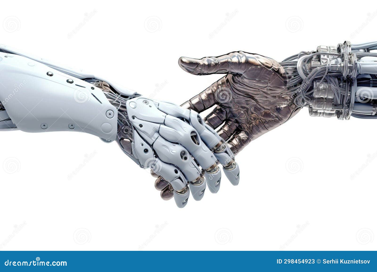 Handshake Of A Cyborg And A Human. Metal Hand And Human Hand ...