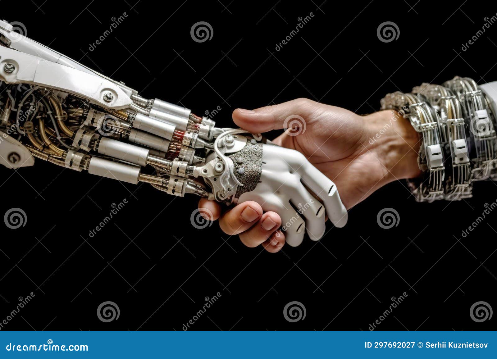 Handshake Of A Cyborg And A Human. Metal Hand And Human Hand ...
