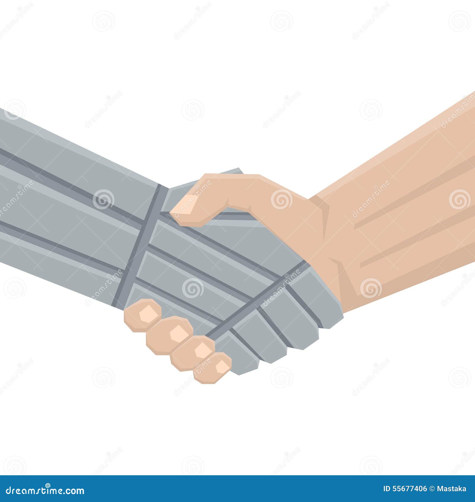 Handshake With Robot, Human And Ai Technology Work Together, Vector ...