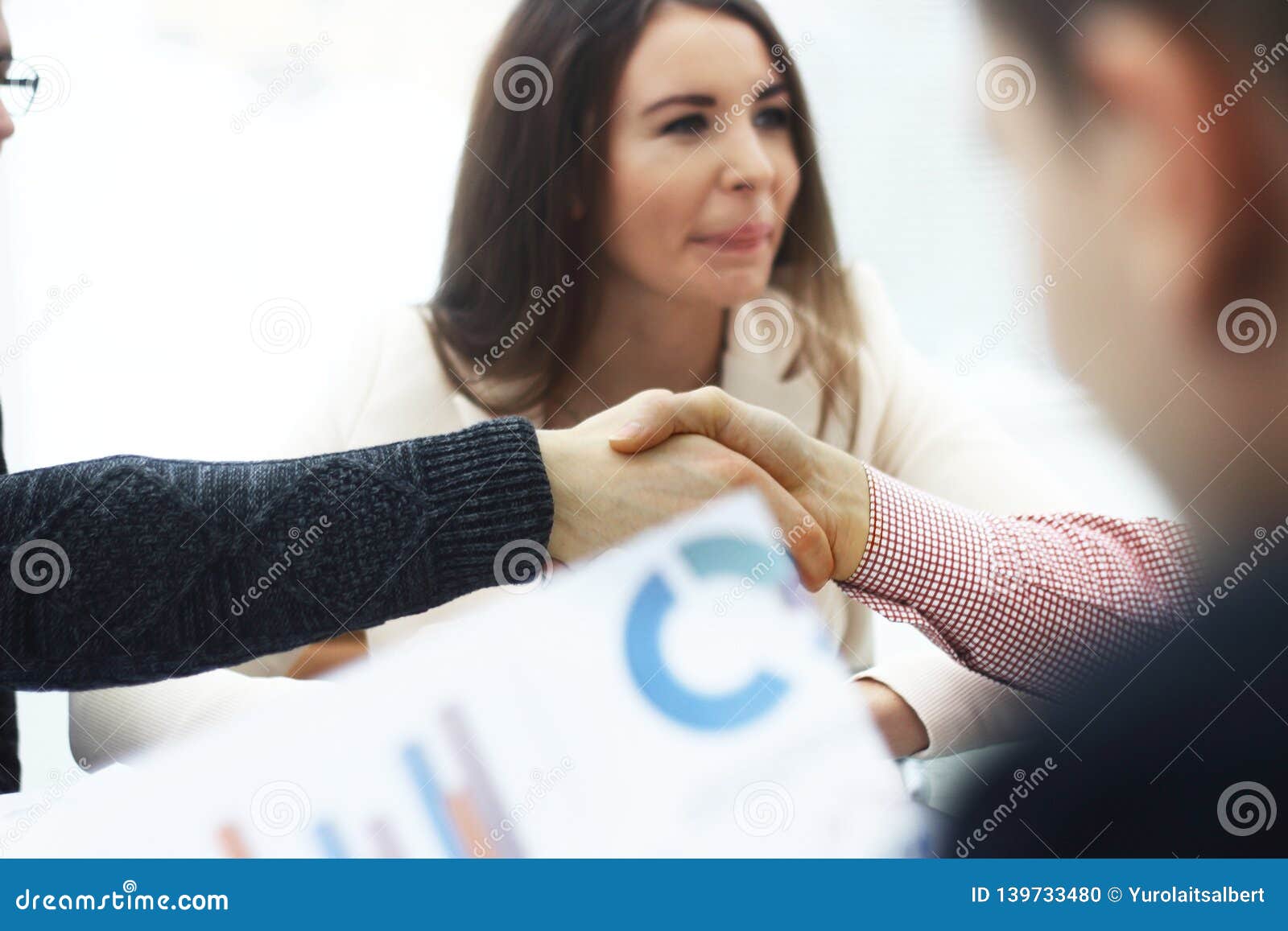 Handshake of the Manager and the Client at the Table in the Bank Office ...