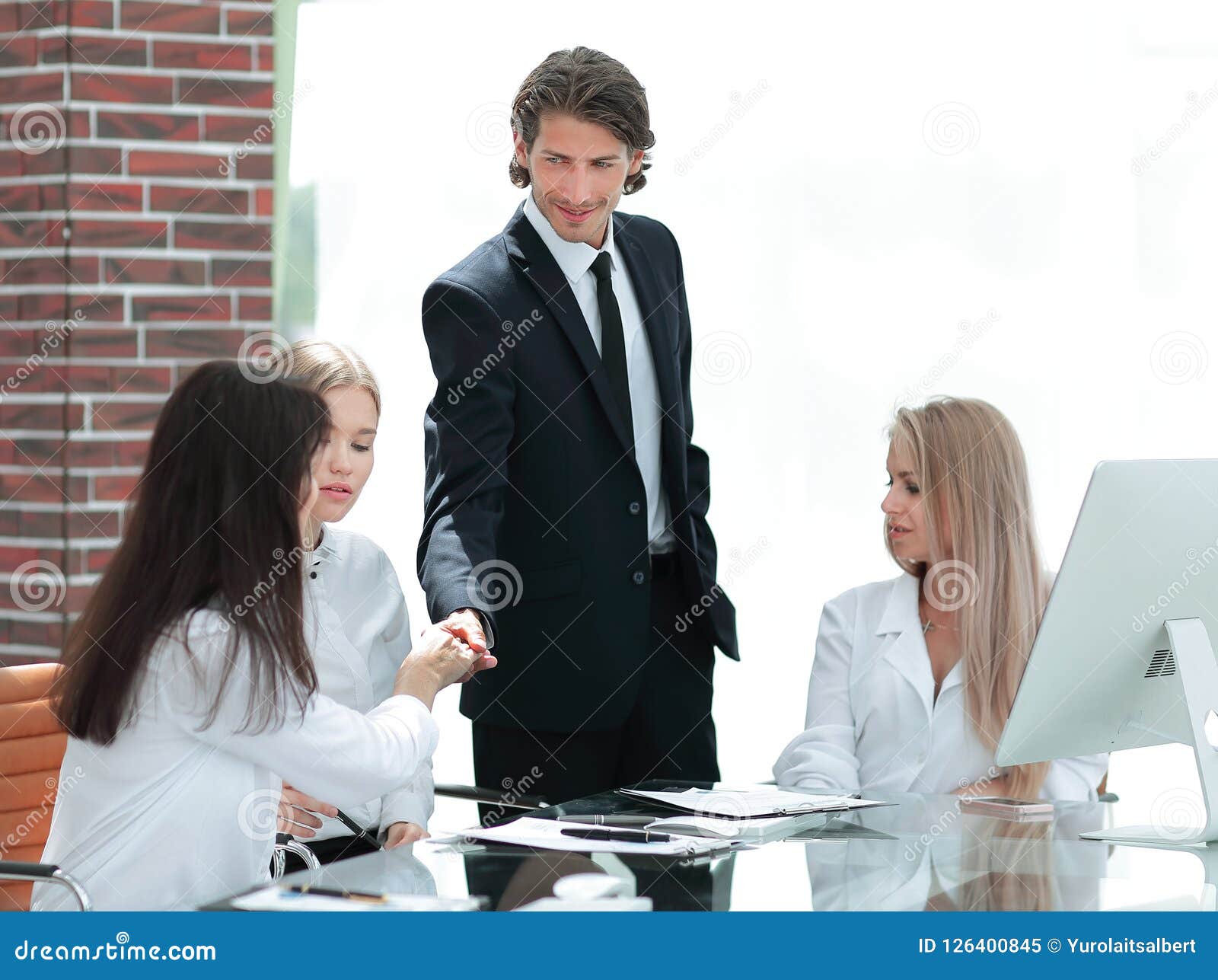 Handshake Manager and Customer in a Modern Office Stock Image - Image ...