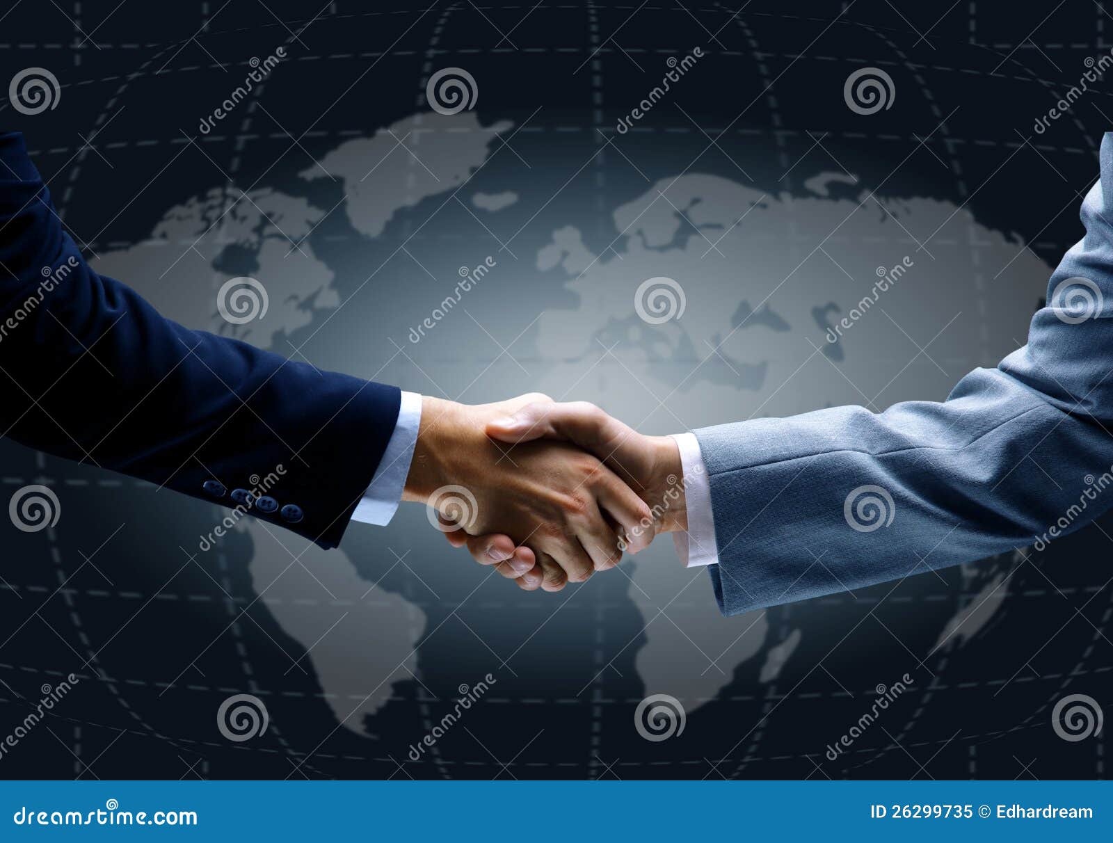 Handshake with Map of the World in Background Stock Image - Image of ...