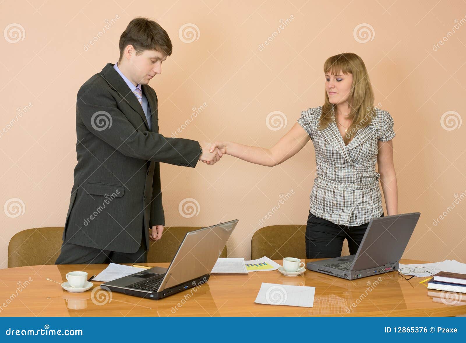 Handshake Men and Young Women Stock Photo - Image of hand, male: 12865376