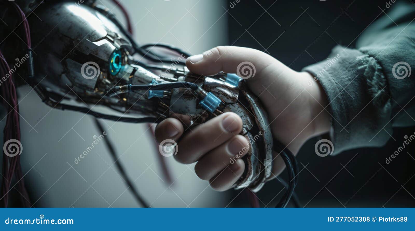 A Handshake between a Metal Robot Stock Illustration - Illustration of ...