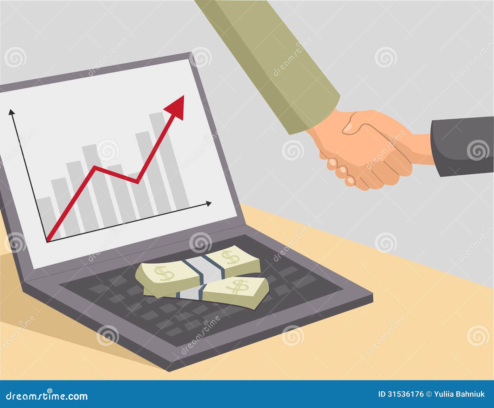 Handshake and Money on Laptop Stock Vector - Illustration of ...