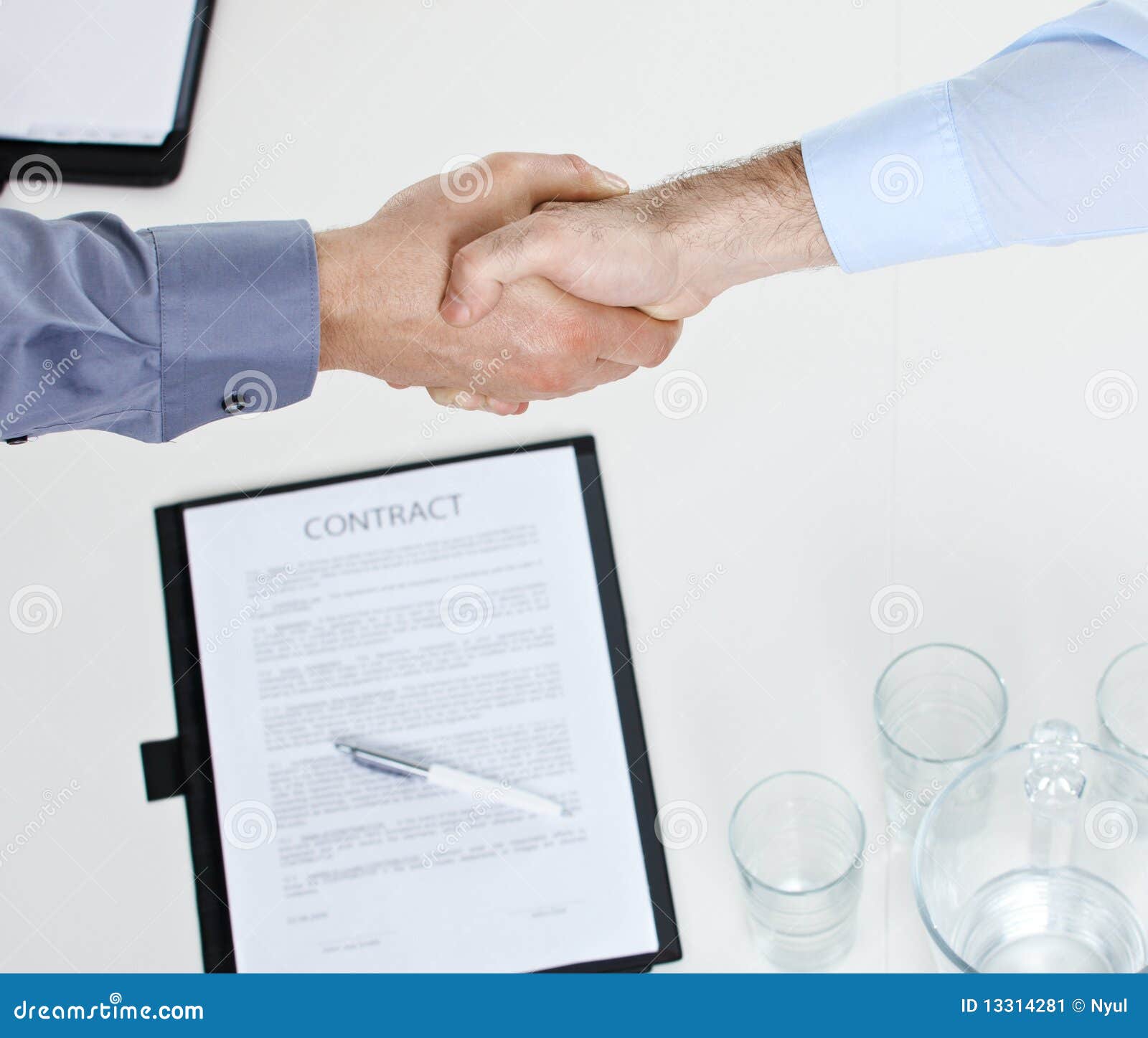 Handshake Over Contract on Table Stock Image - Image of deal ...