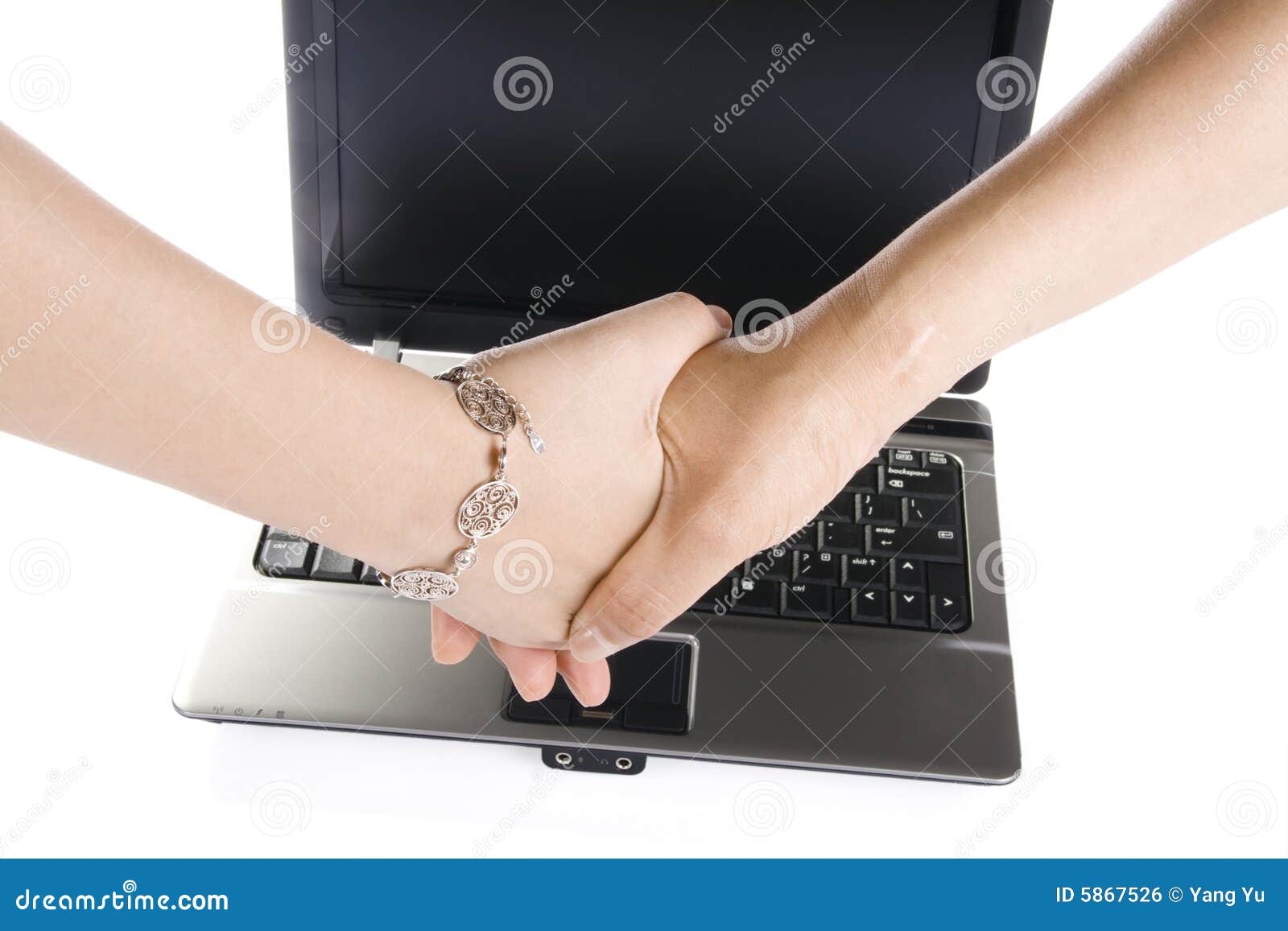 Handshake over laptop stock photo. Image of computer, businesswoman ...