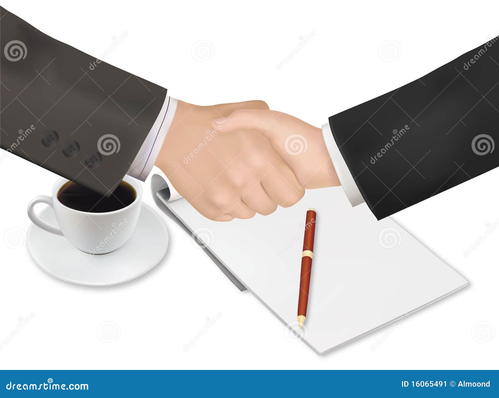 Handshake Over Paper and Pen. Stock Vector - Illustration of coffee ...