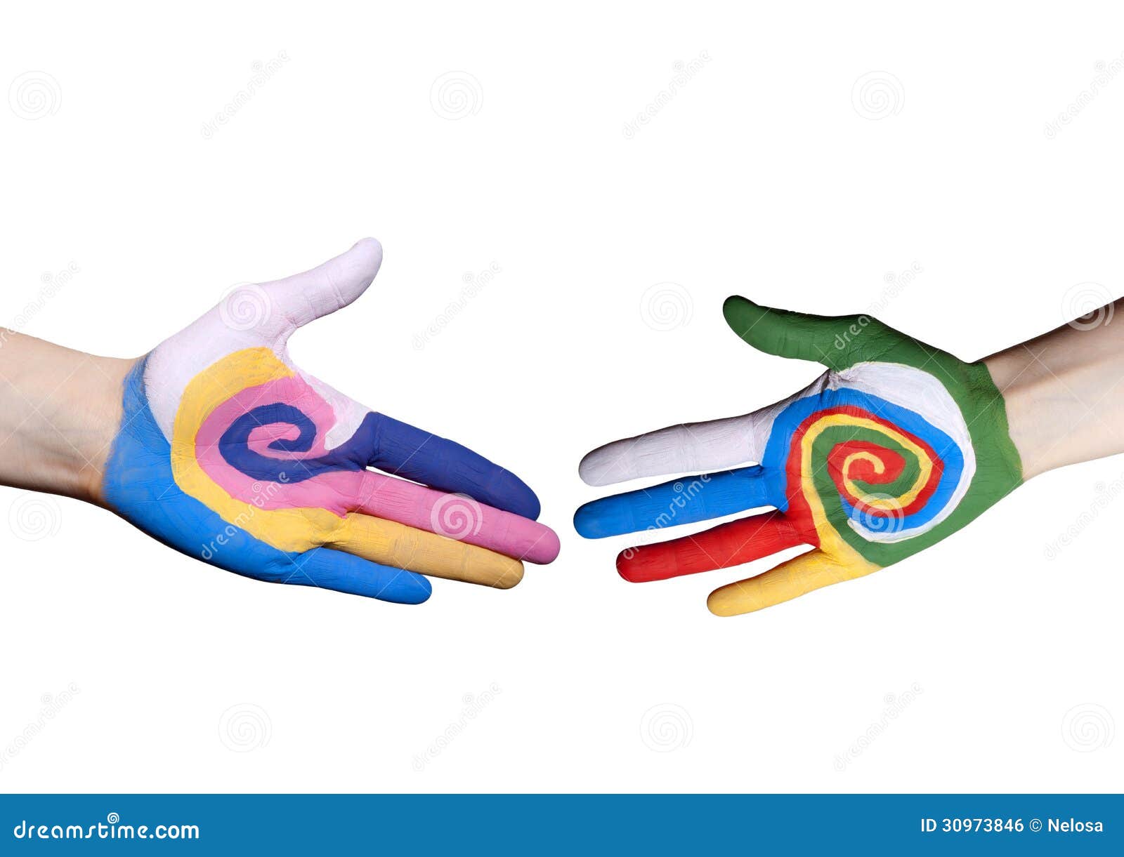 Handshake between Painted Fingers Stock Photo - Image of happy ...