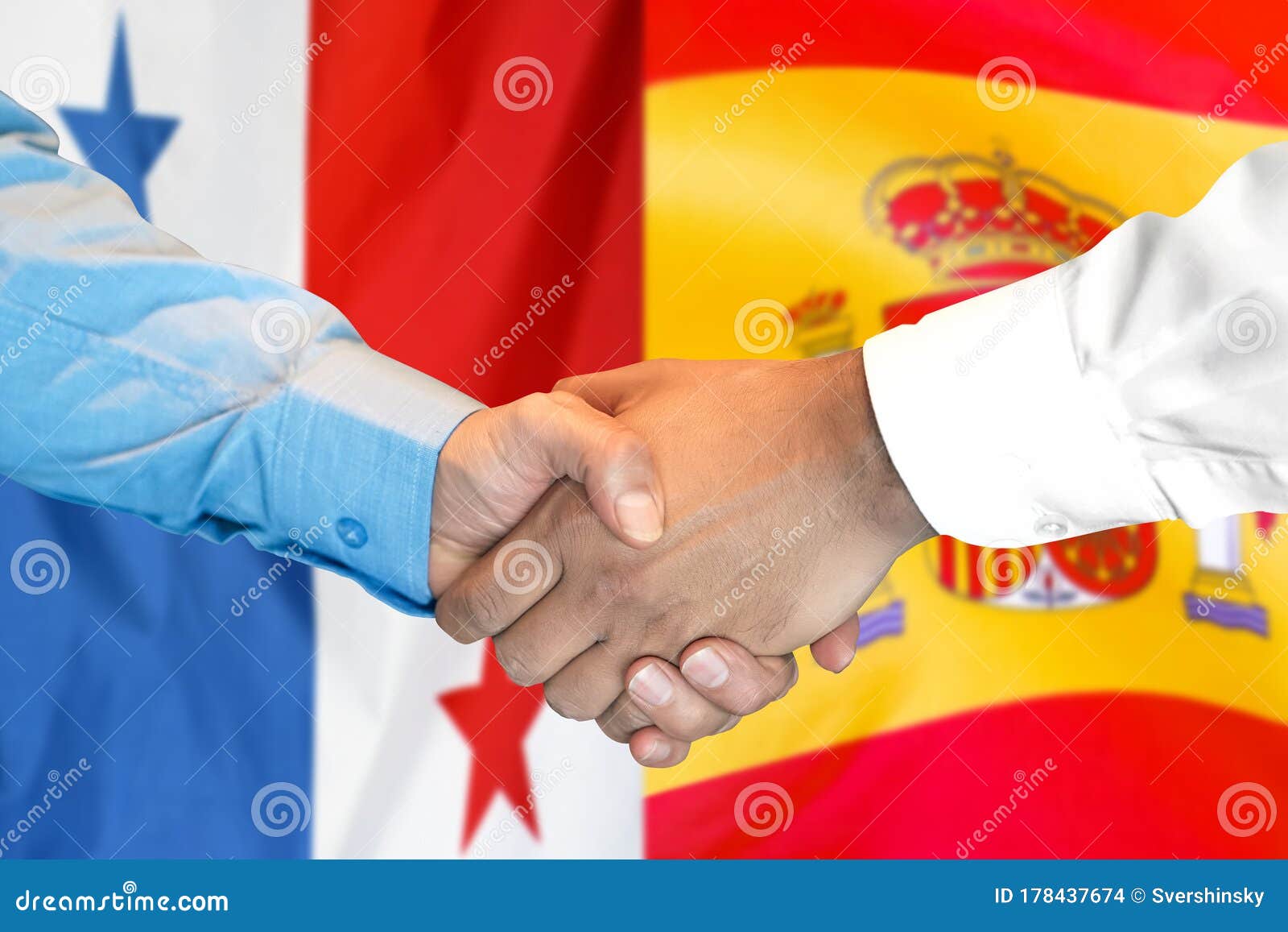 Handshake on Panama and Spain Flag Background Stock Photo - Image of ...