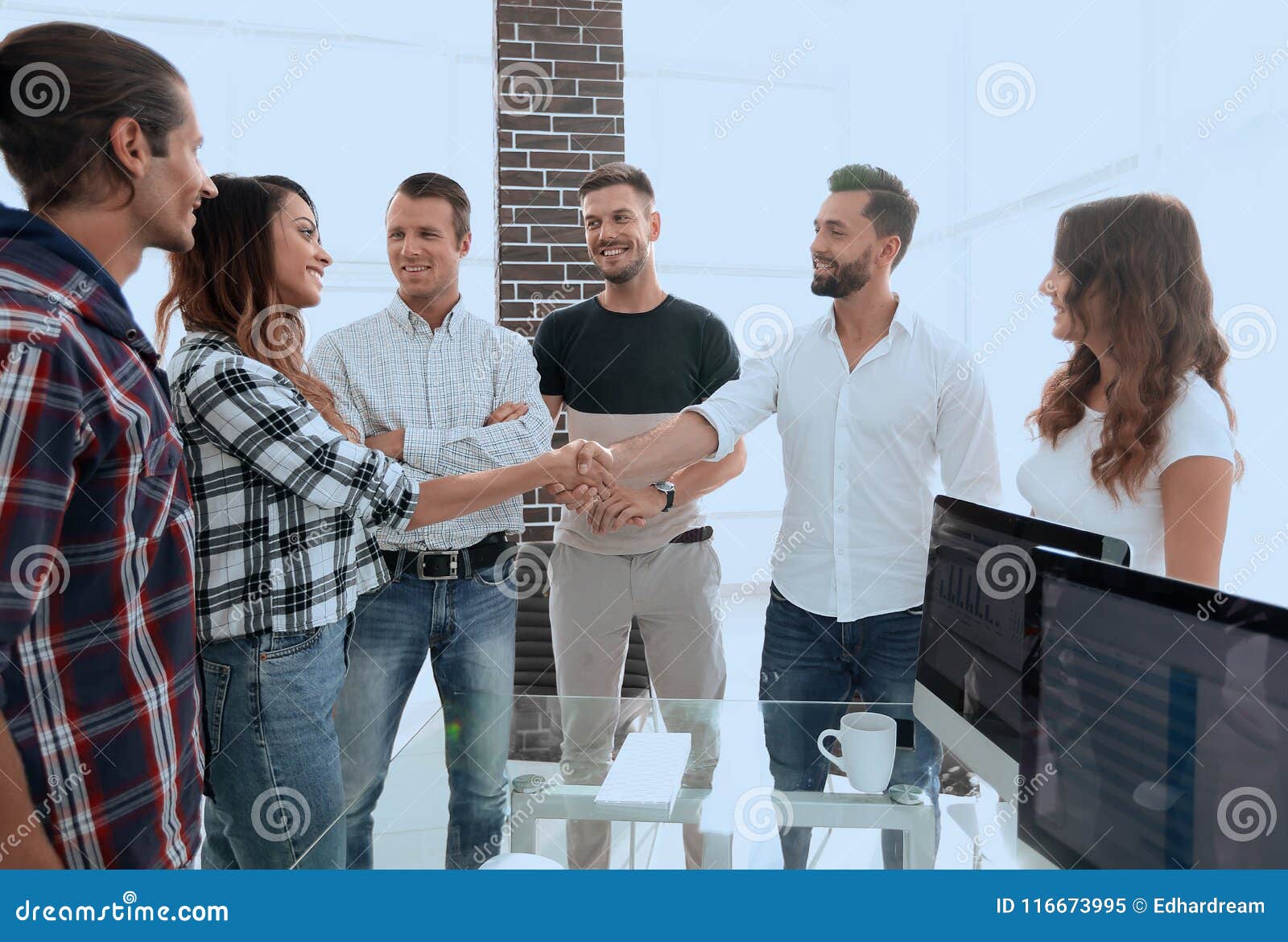 Handshake Partners in the Creative Office Stock Image - Image of ...