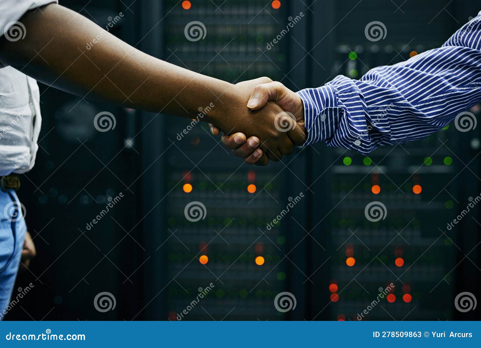 Handshake, Partnership or People in Server Room of Data Center Worker ...