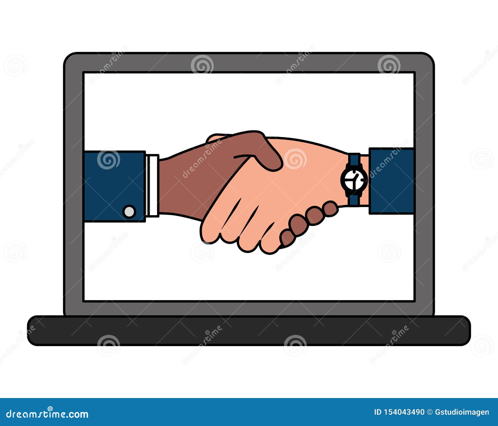 Handshake People Laptop Computer Flat Design Stock Illustration ...
