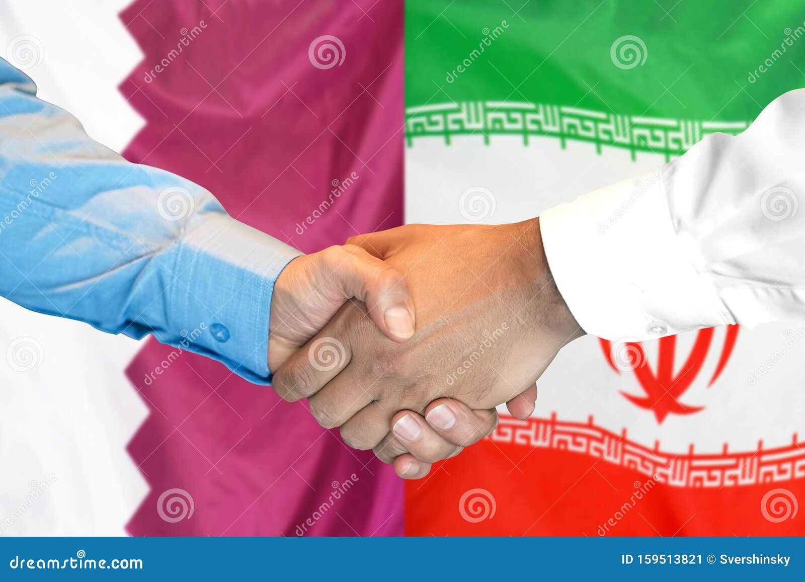 Handshake on Qatar and Iran Flag Background Stock Image - Image of ...