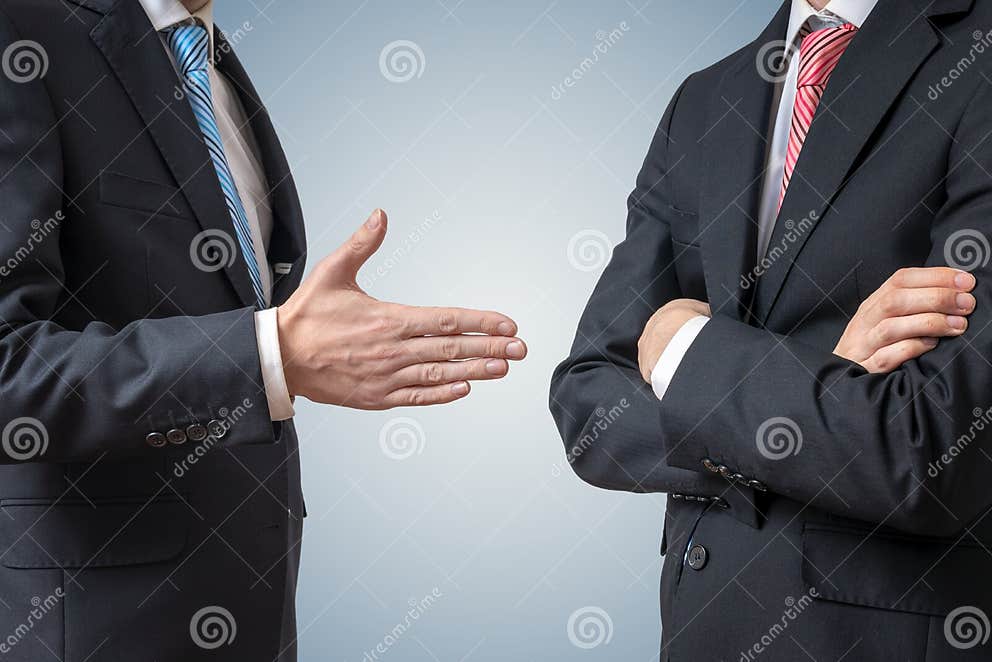 Handshake Refuse. Man is Refusing Shake Hand with Businessman Who is ...