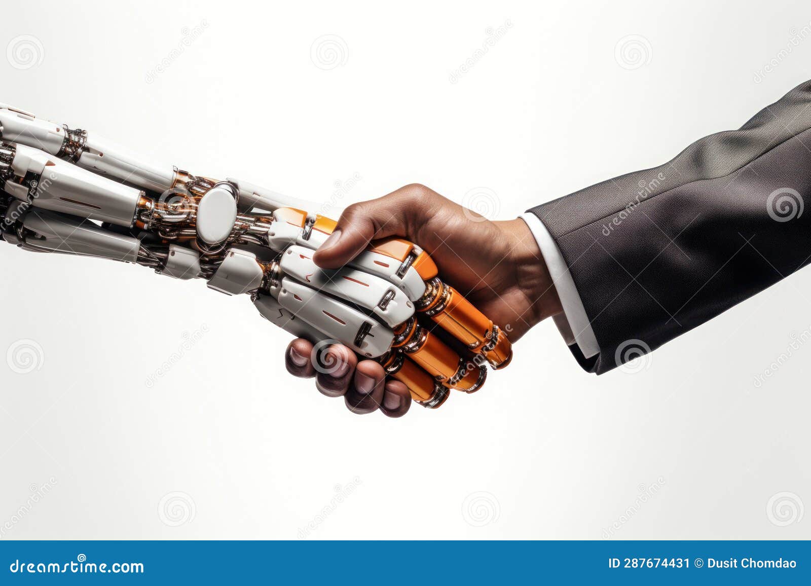 A Handshake between a Robot Hand and a Human Hand. Generative AI Stock ...