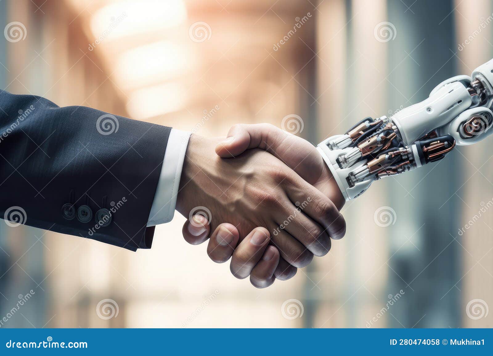 A Handshake between a Robot and a Human. Generative AI Technology Stock ...
