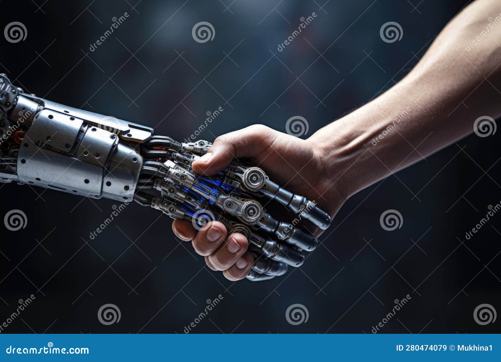 A Handshake between a Robot and a Human. Generative AI Technology Stock ...